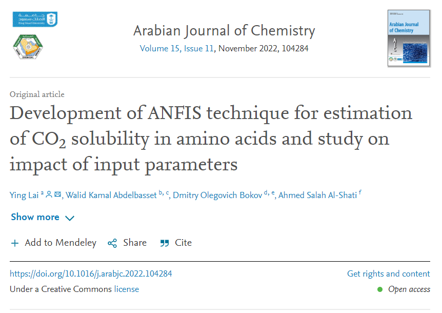 بحث علمي للباحث م.م. احمد صلاح فاهم في مجلة Arabian Journal of Chemistry